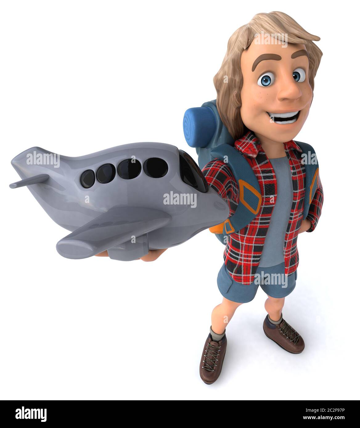 Fun backpacker cartoon guy Stock Photo - Alamy