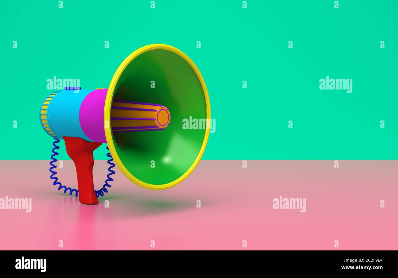 Colorful multi-colored megaphone on a colored background. Single ...