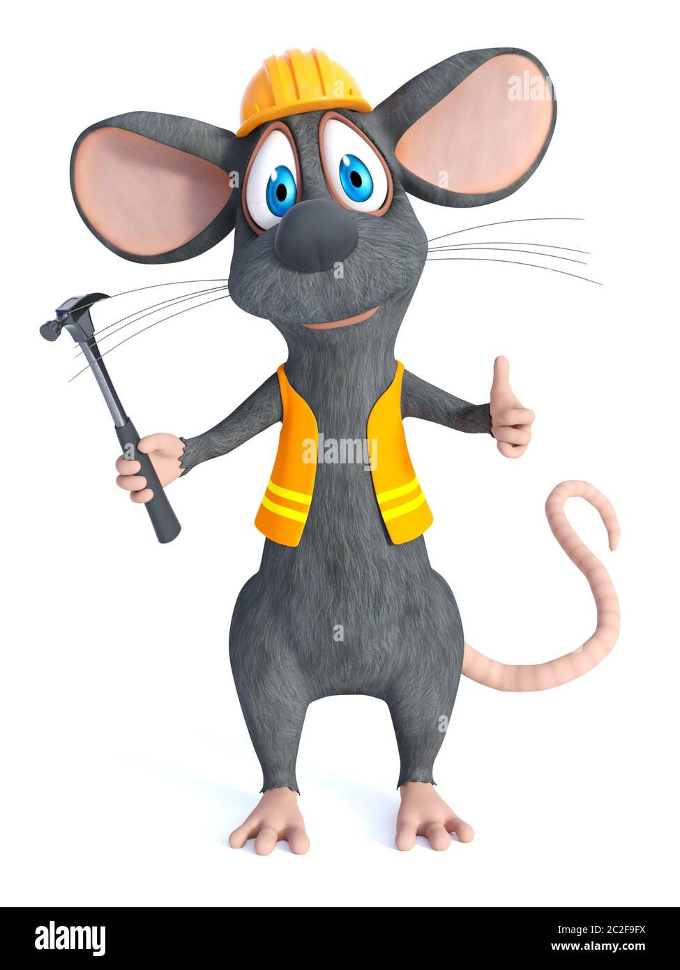 3D rendering of a cute cartoon mouse dressed as a construction woker ...