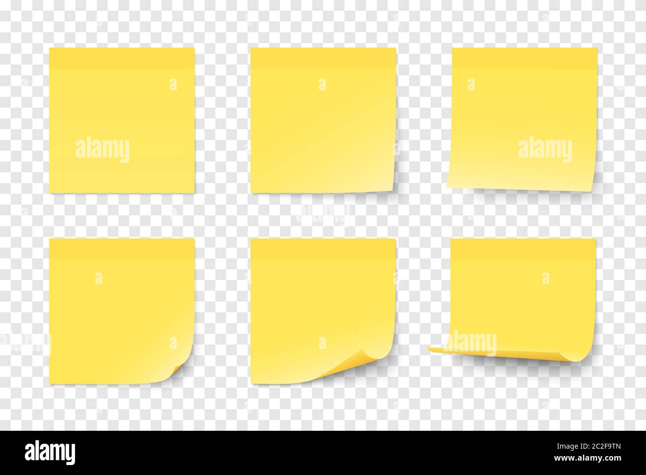 Set of vector yellow paper adhesive stickers on transparent background ...