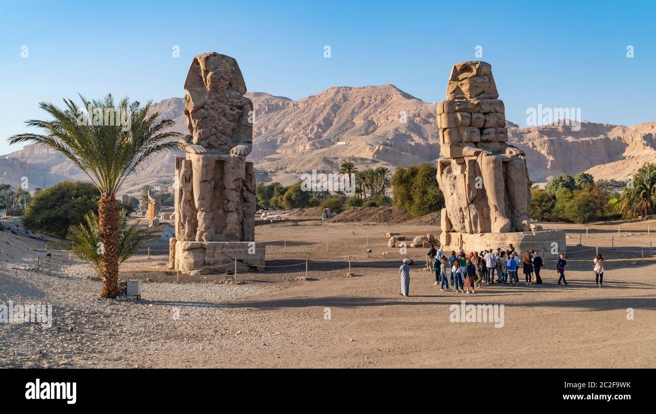 Luxor, Egypt - January 2020: The Colossi of Memnon, two stone massive ...