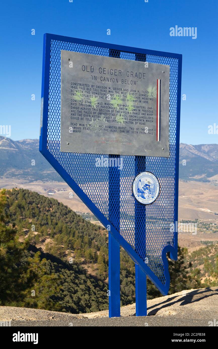 Old Geiger Grade history marker on scenic highway 341, Virginia City ...