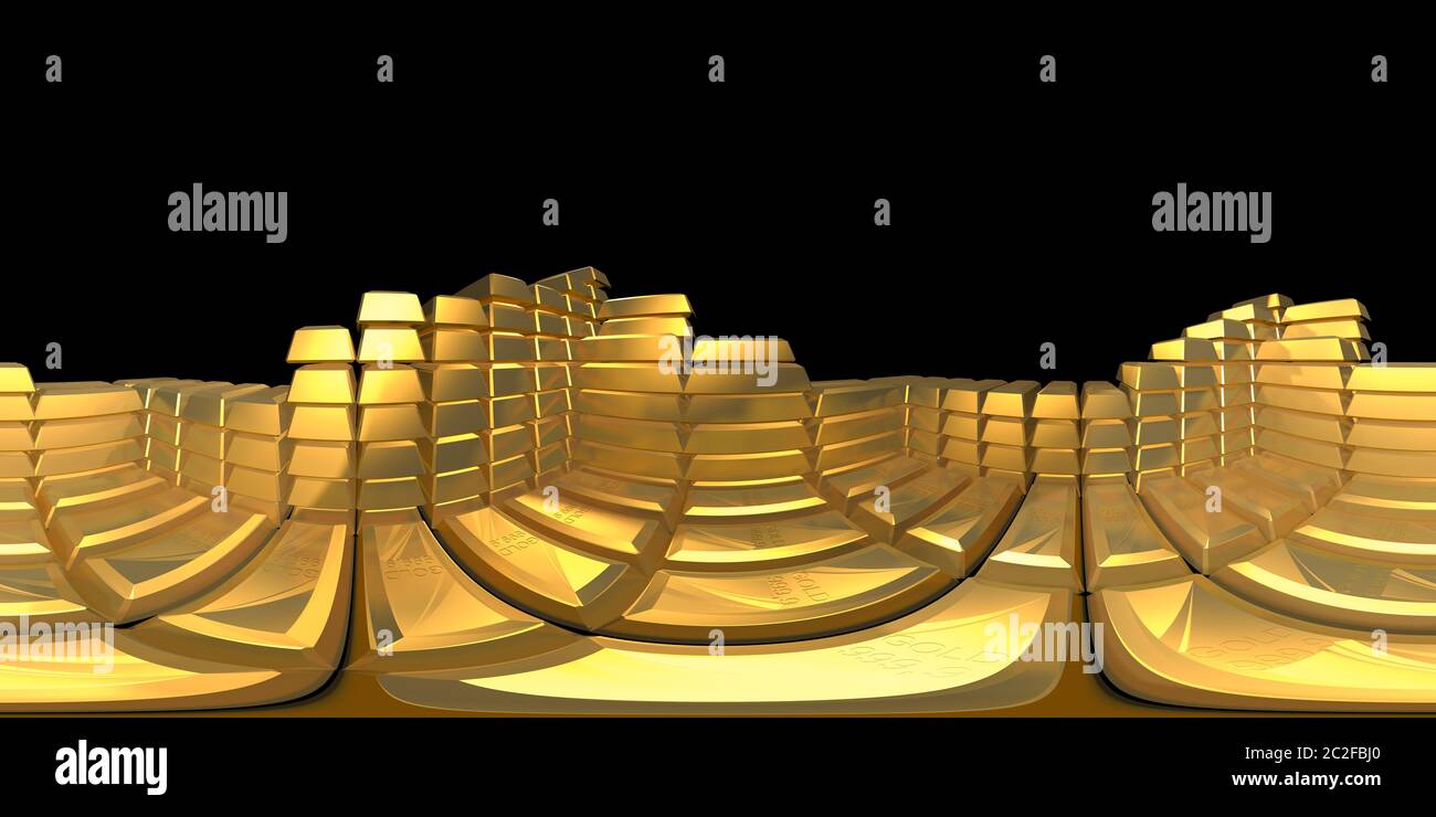 HDRI map of gold bars on a black background. 3d illustration Stock ...