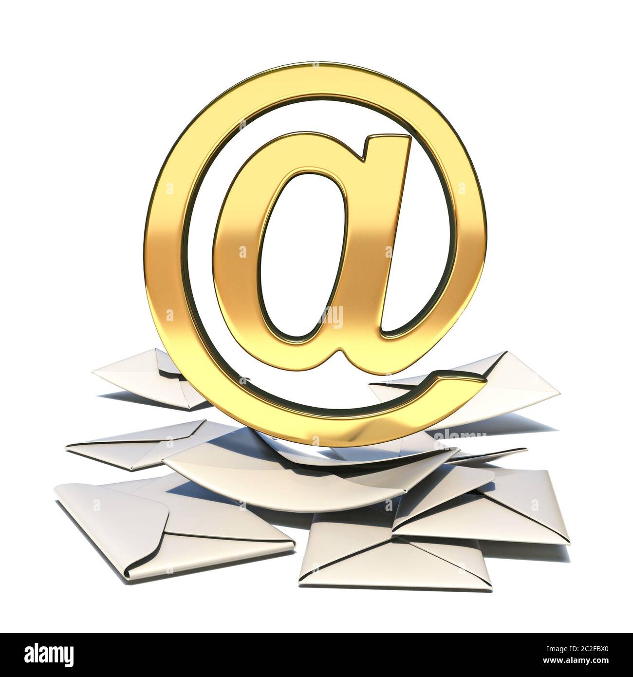 Envelopes with golden e-mail sign 3D render illustration isolated on ...