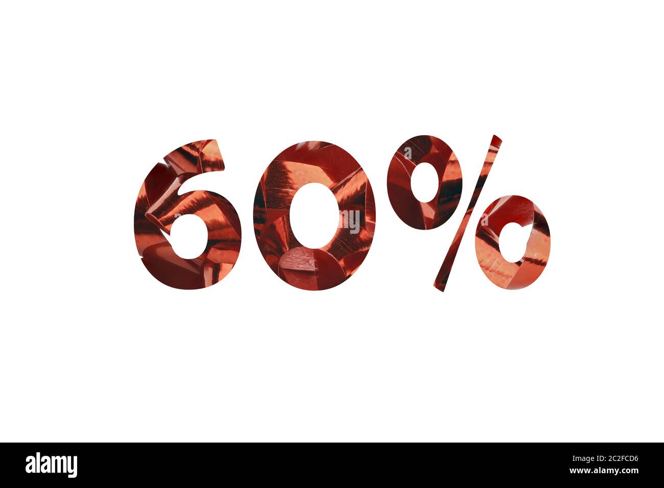 Number 60 cut out of red gift ribbon with percent sign Stock Photo - Alamy