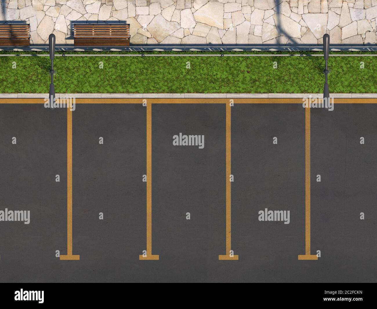 Empty car parking without cars. Parking spaces, sidewalk for ...