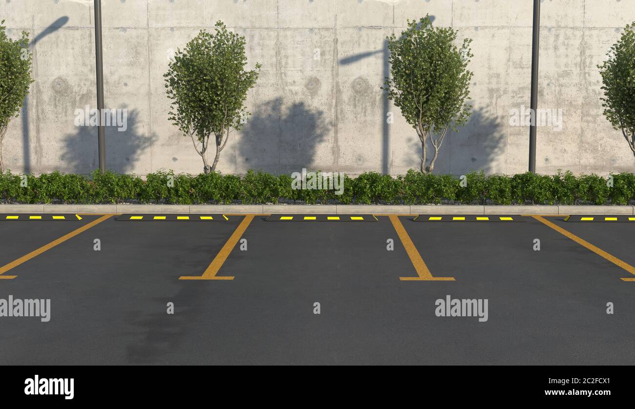 Empty car parking without cars. Parking spaces, sidewalk for ...