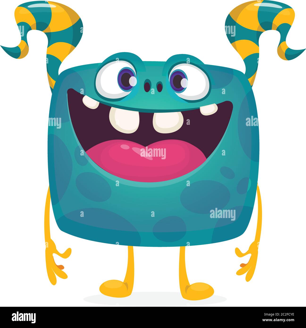 Cute cartoon excited smiling alien. Vector alien character. Isolated ...