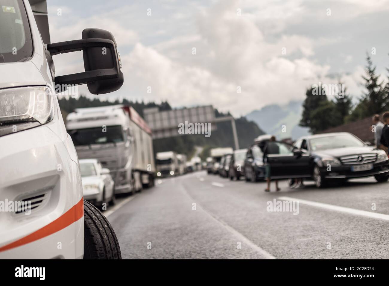 Typical scene on European highways during summer holiadays rush hour. A ...