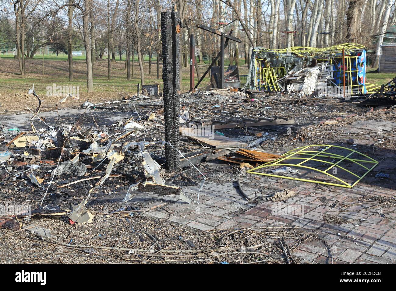 Burned Cabin House After Fire Damage Remains Stock Photo - Alamy