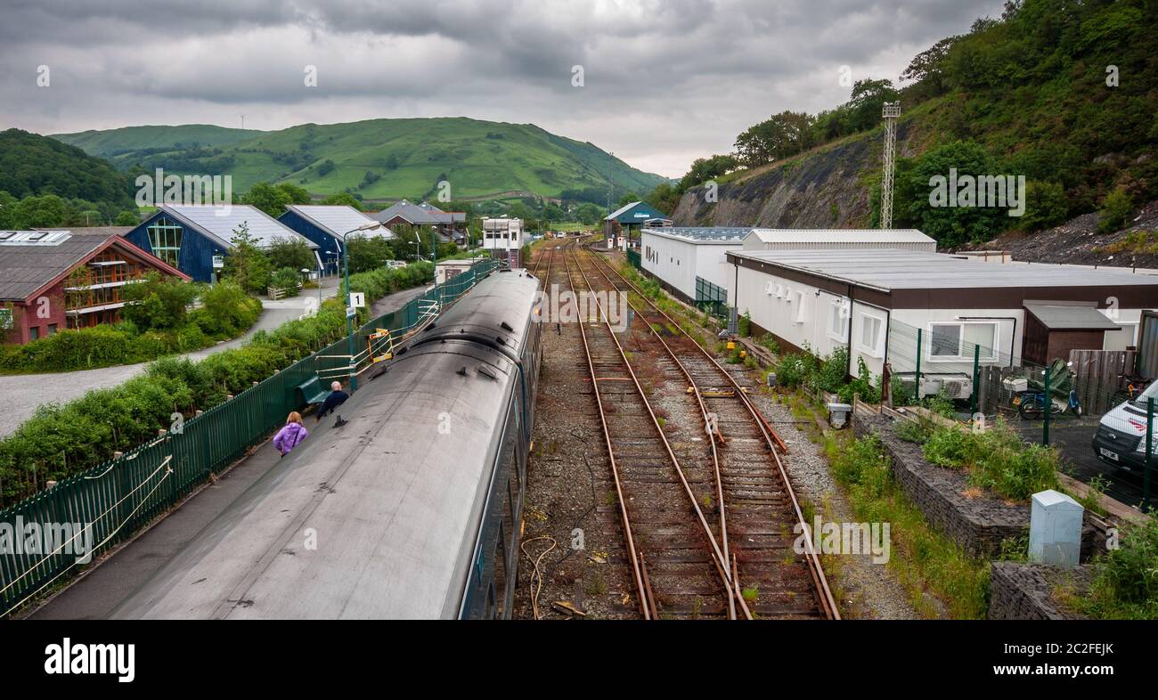 Machynlleth, Wales, UK - June 21, 2012: A passenger train calls of ...