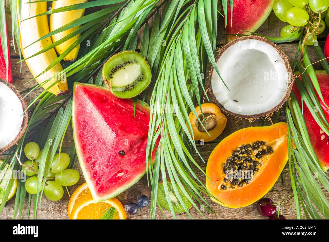 Assorted different summer tropical fresh raw fruits and berries. Clean ...