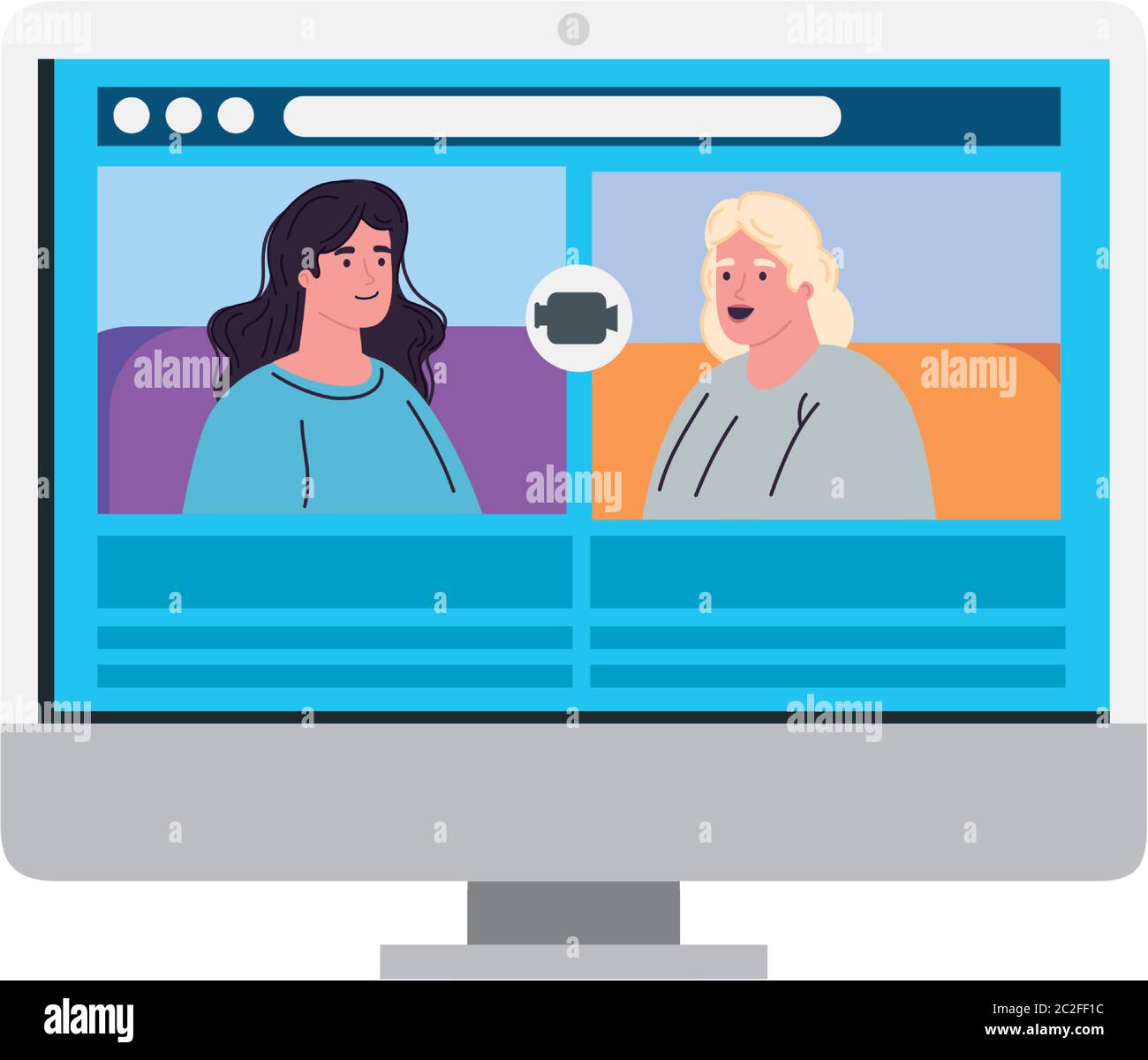 women talk to each other on the computer screen, conference video call ...