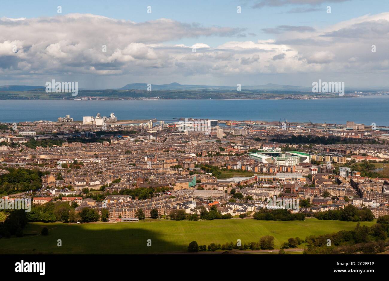 The cityscape of Edinburgh, including Leith Docks, Easter Park stadium ...