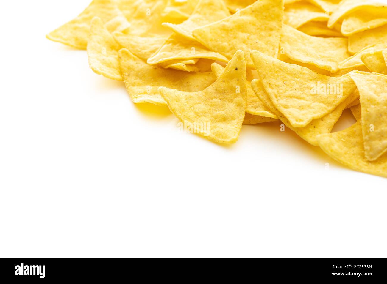 Corn nacho chips. Yellow tortilla chips isolated on white background ...