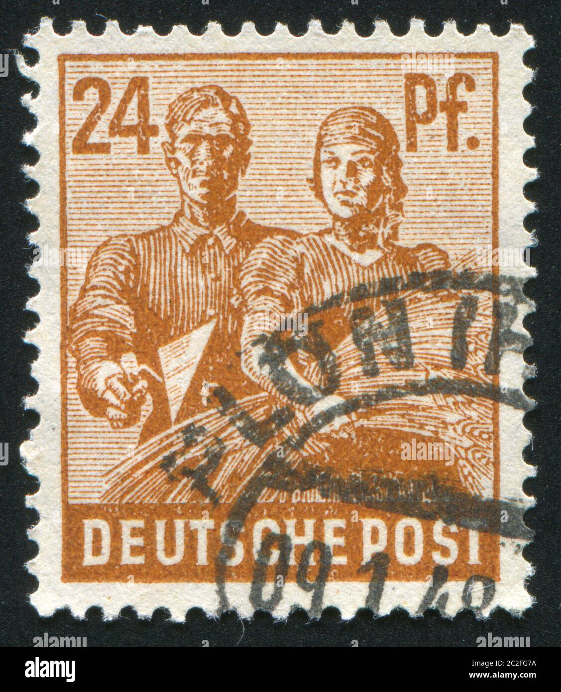 GERMANY - CIRCA 1946: stamp printed by Germany, shows Reaping Wheat ...
