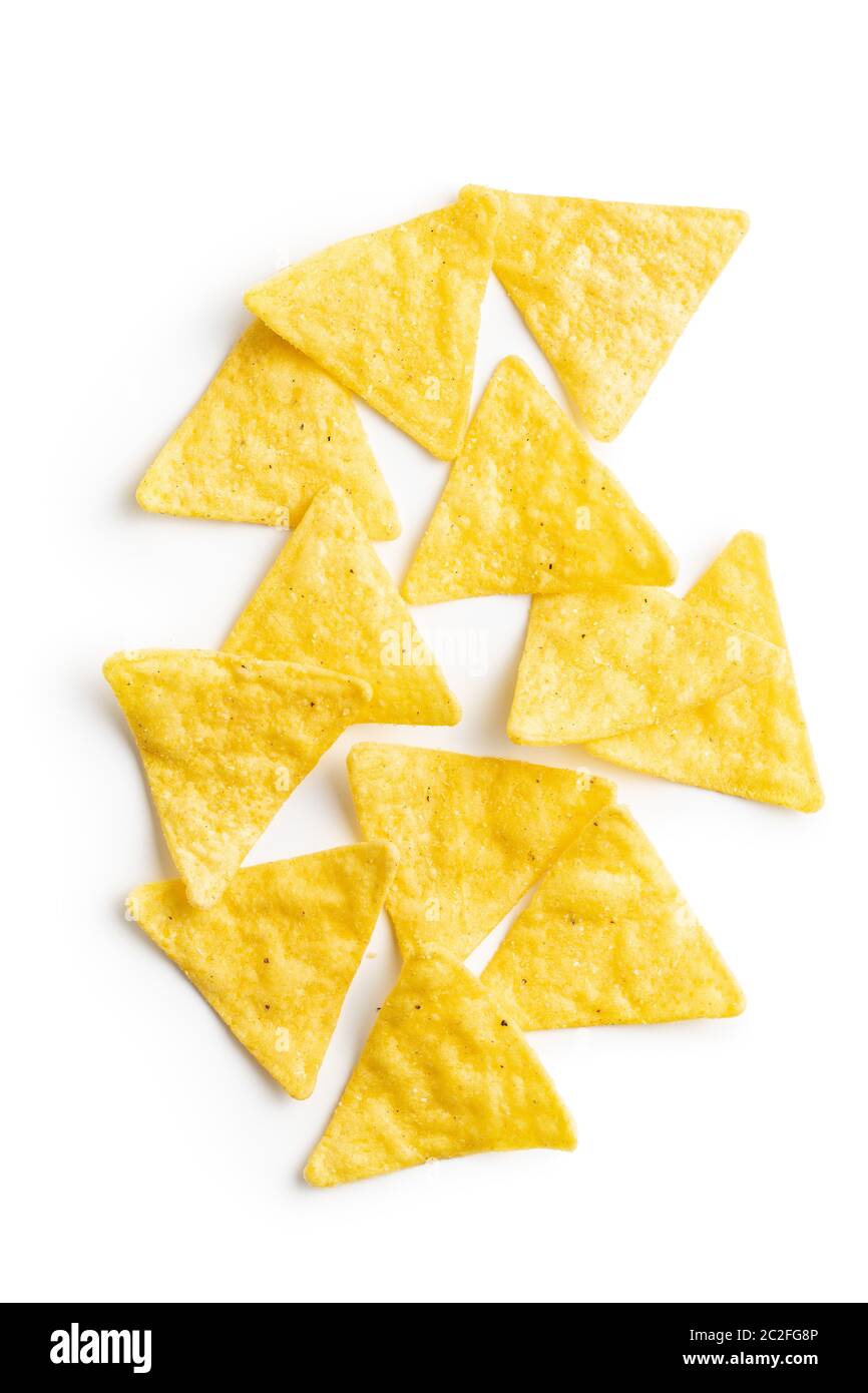 Corn nacho chips. Yellow tortilla chips isolated on white background ...