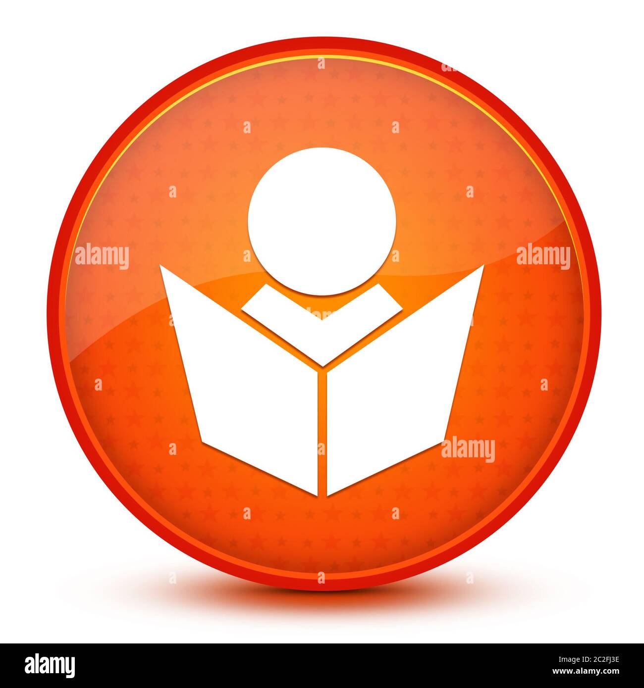 Reading or learning with book icon isolated on glossy star orange round ...