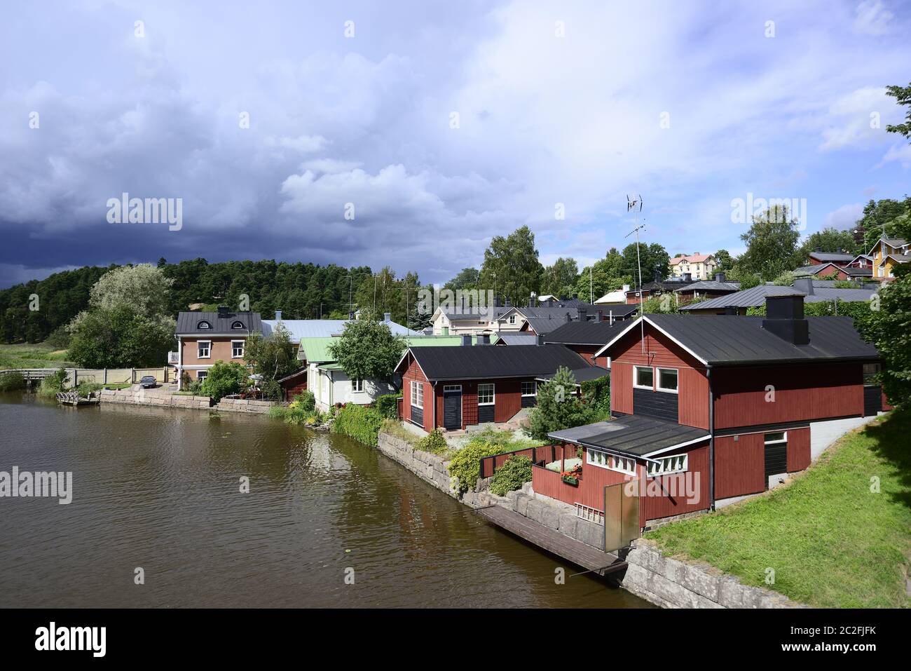 wooden houses by the river in old part of Porvoo, Finland Stock Photo ...