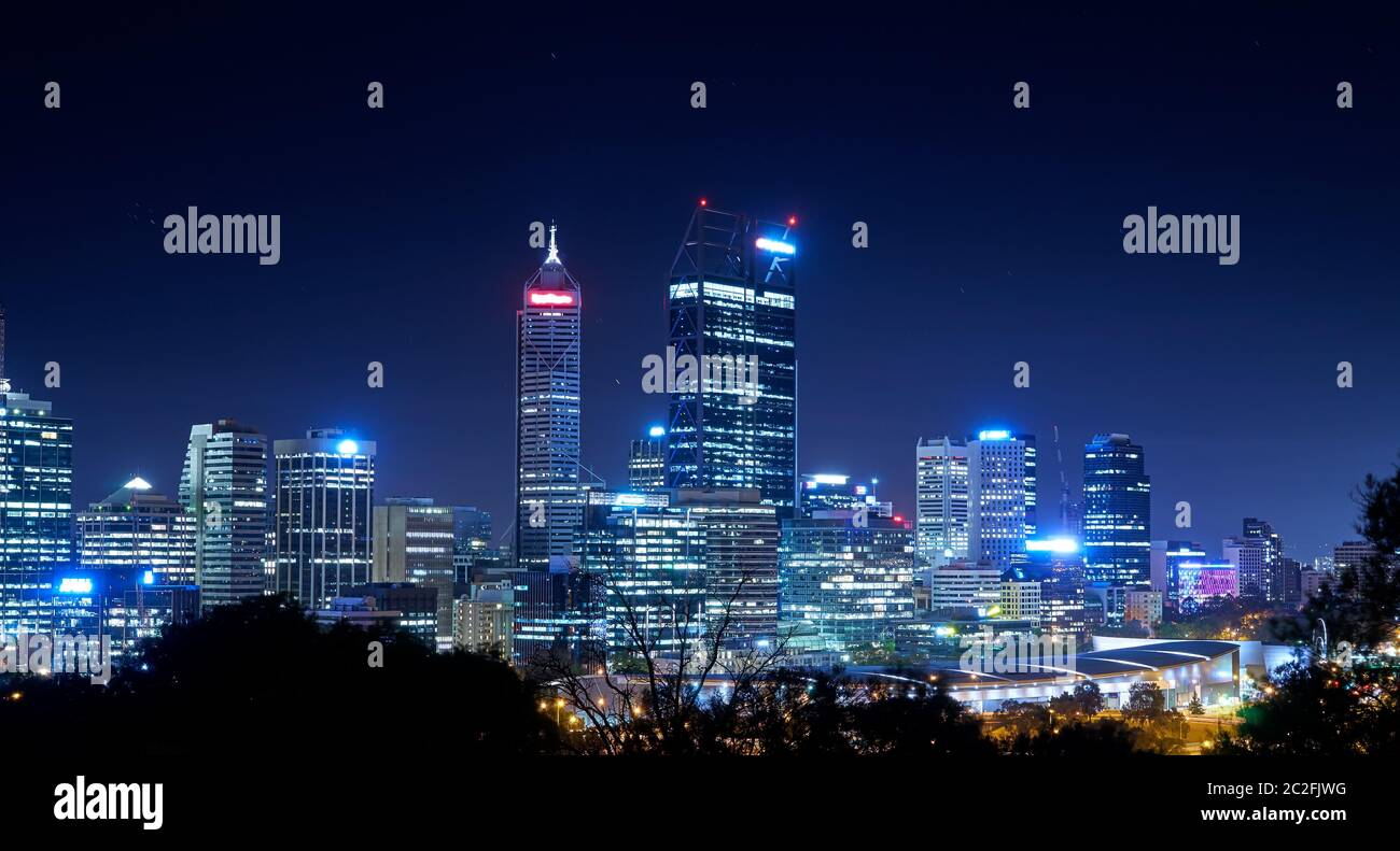 Skyline of Perth from Kings Park with a view of John Oldany Park at ...