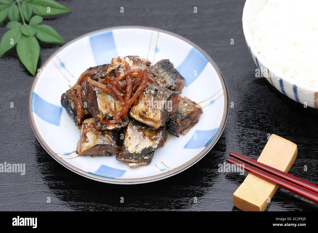 Japanese food, Tsukudani of pike fish on black background Stock Photo ...