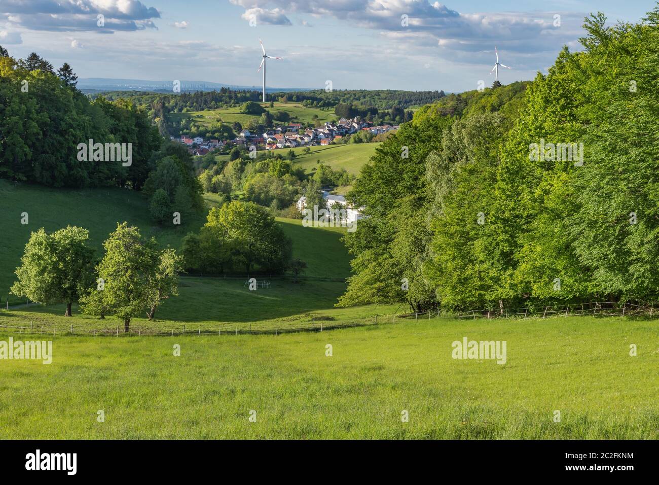 Green landscape at Ober-Beerbach in beautiful Odenwald, Hesse, Germany ...