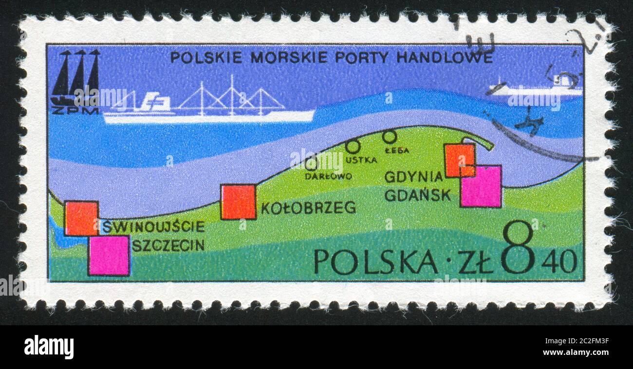 POLAND - CIRCA 1976: stamp printed by Poland, shows Map of Polish Coast ...