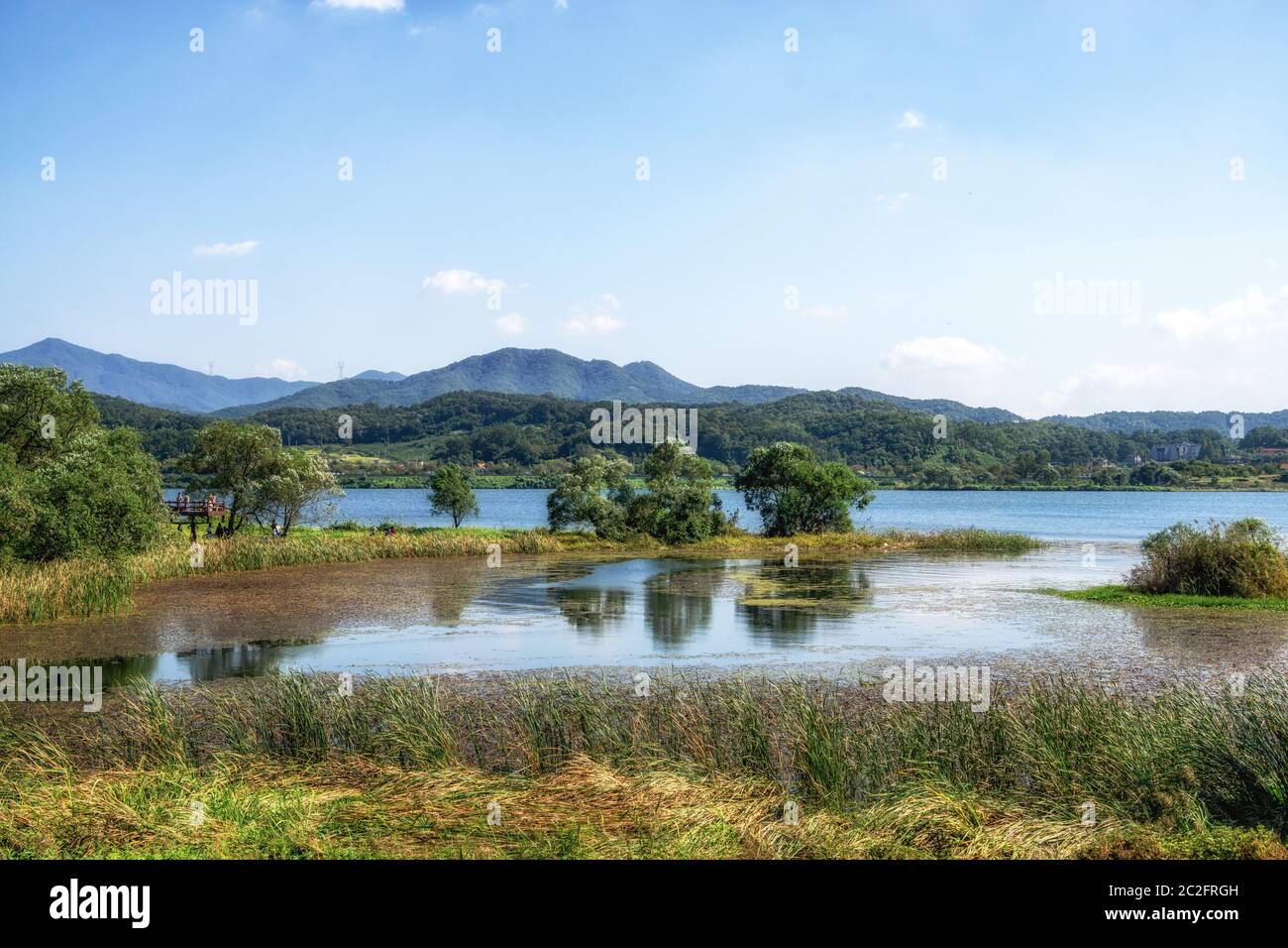 The view of Bukhangang river and Garden of Water ecological park taken ...