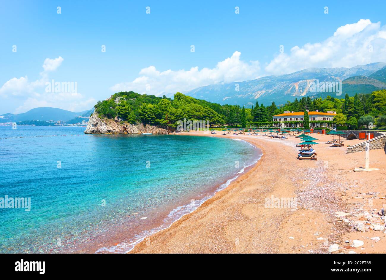 Adriatic sea coast, Milocer queens beach, Sveti Stefan, Montenegro ...