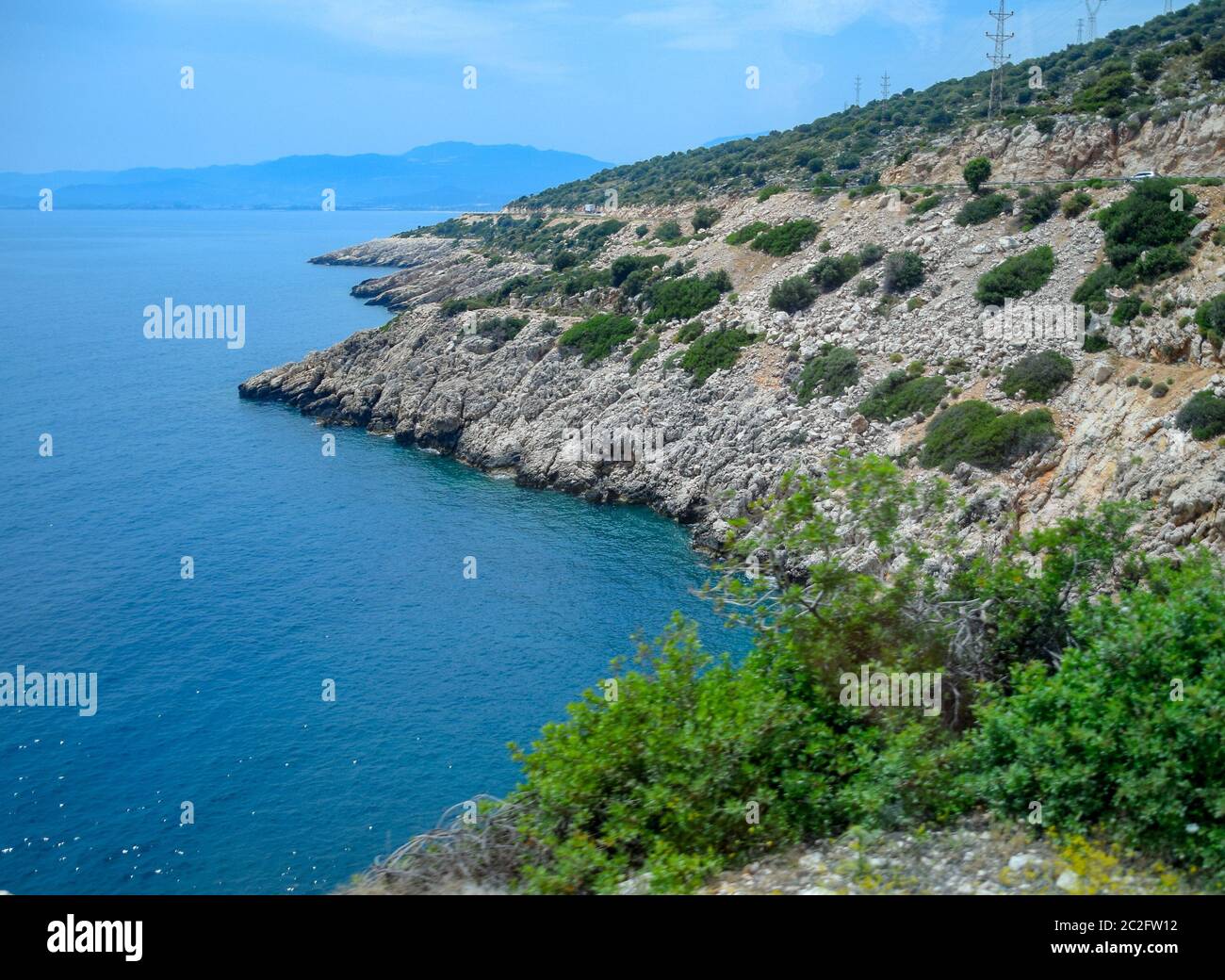 The coast of the Mediterranean Sea. The shore is composed of limestone ...