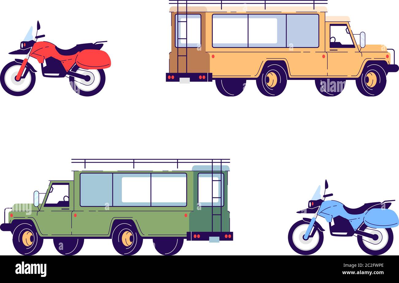 Transportation for tour semi flat RGB color vector illustration set ...