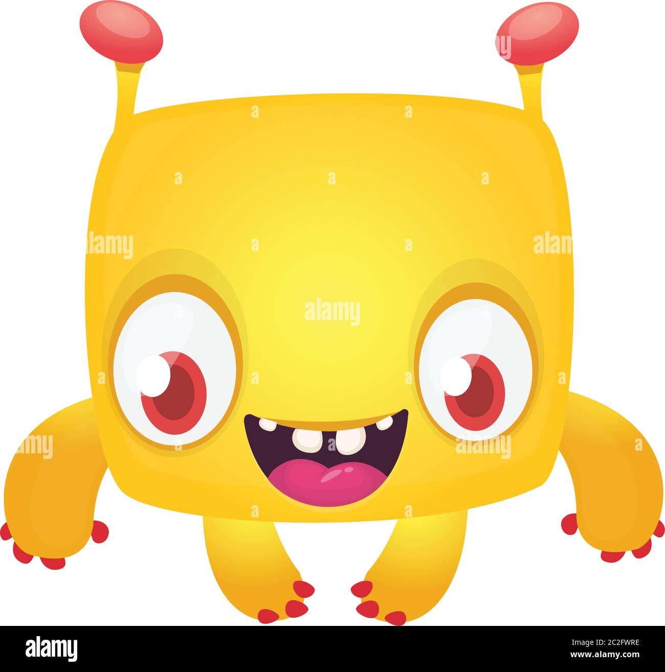 Happy cartoon excited smiling monster. Vector alien character. Isolated ...