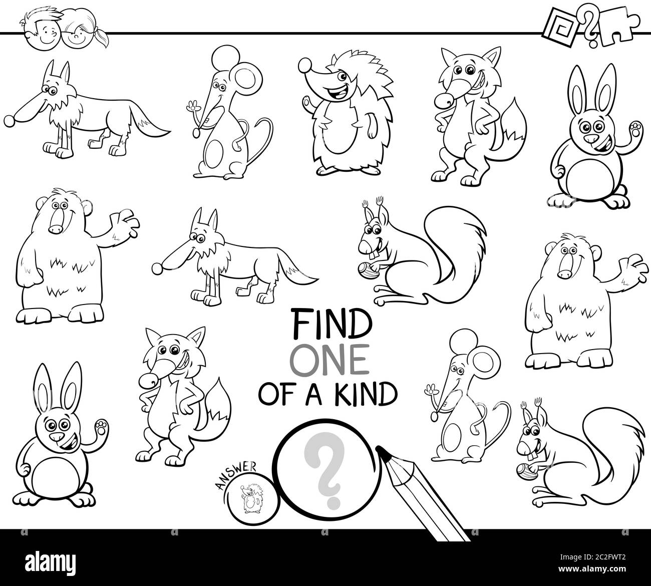 Children cartoon character hedgehog Black and White Stock Photos ...