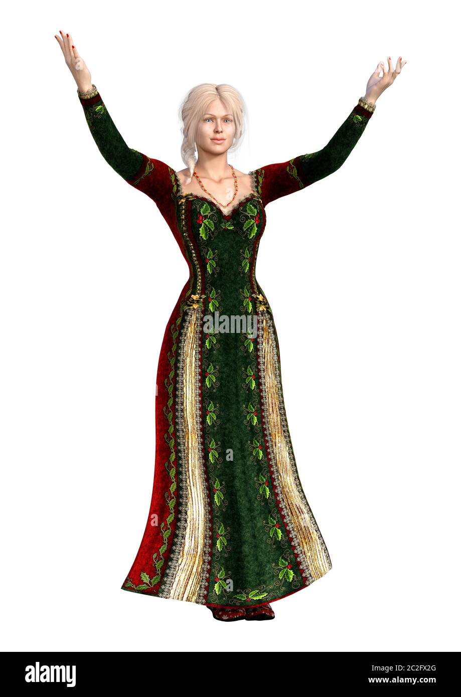 3D rendering of a beautiful fairy tale princess in a red dress isolated ...