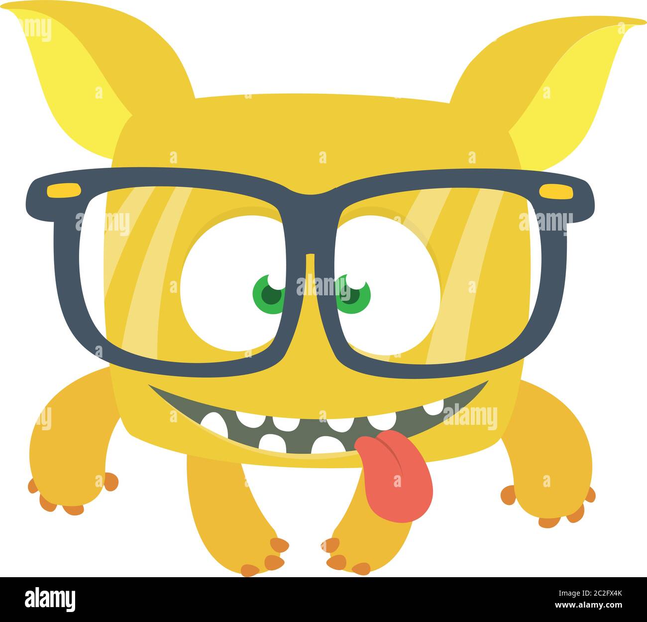 Happy cartoon monster wearing eyeglasses. Smart monster character ...