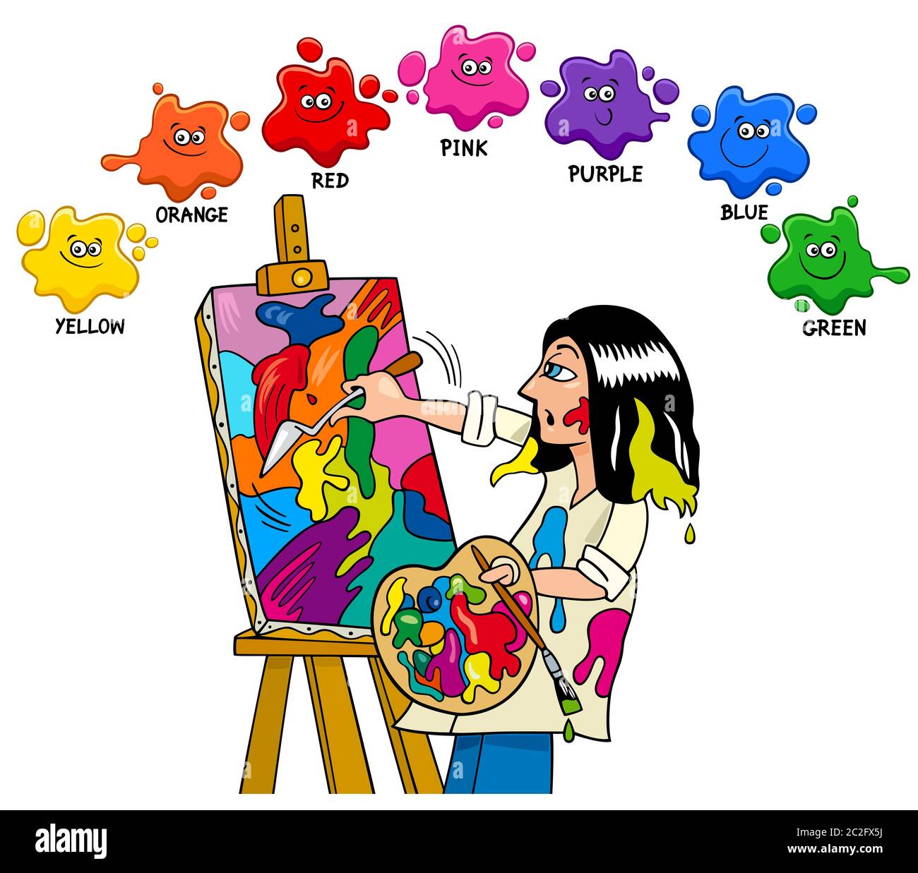 basic colors educational worksheet with artist painter Stock Photo - Alamy