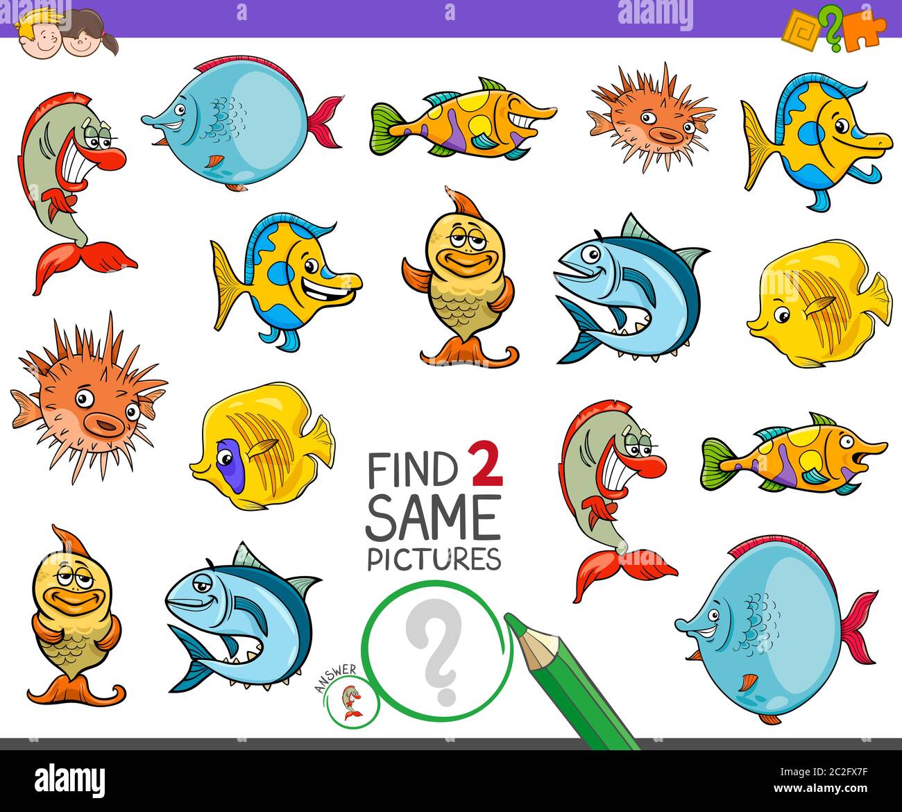find two same fish characters game for kids Stock Photo - Alamy