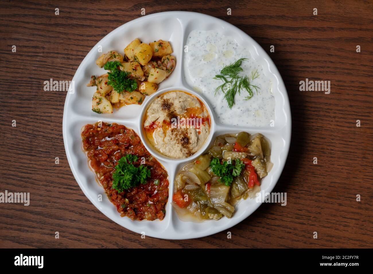 Mix plate arabic food with vegetarian spread starters isolated on ...