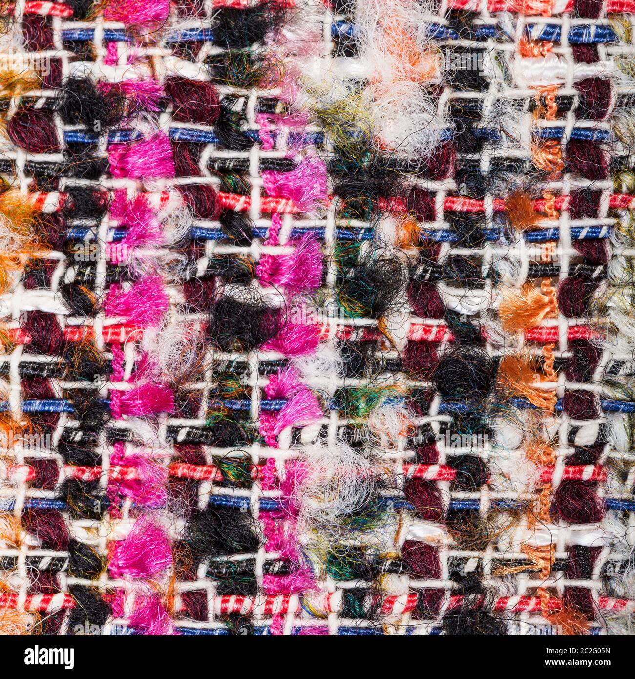 textile square background - weaving of color threads in boucle fabric ...