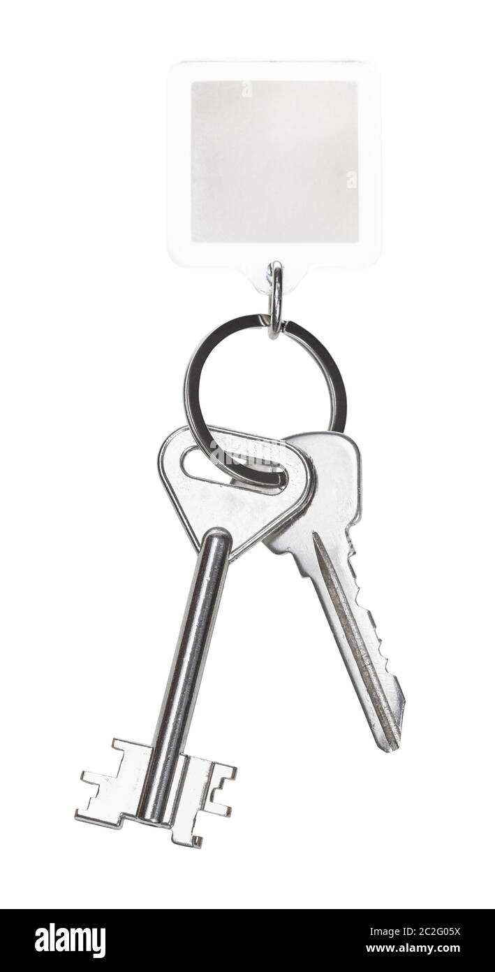 keys on key ring with blank keychain isolated on white background Stock ...