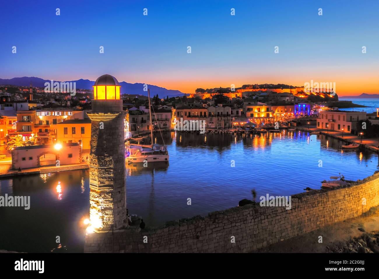 Rethymno city at Crete island in Greece. The old venetian harbor Stock ...