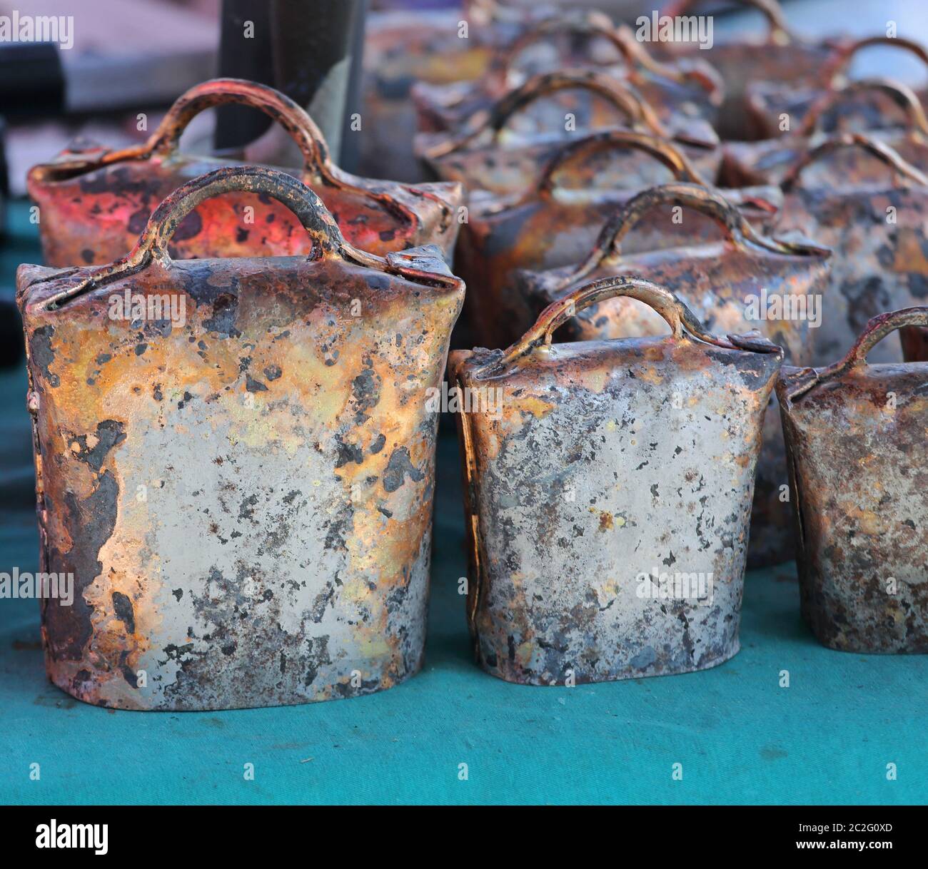 Vintage Metal Bells for Cows and Livestock Stock Photo - Alamy