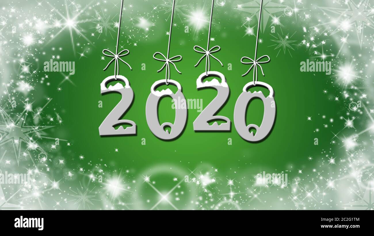 Year change to 2020 greeting card - stars on green background Stock ...