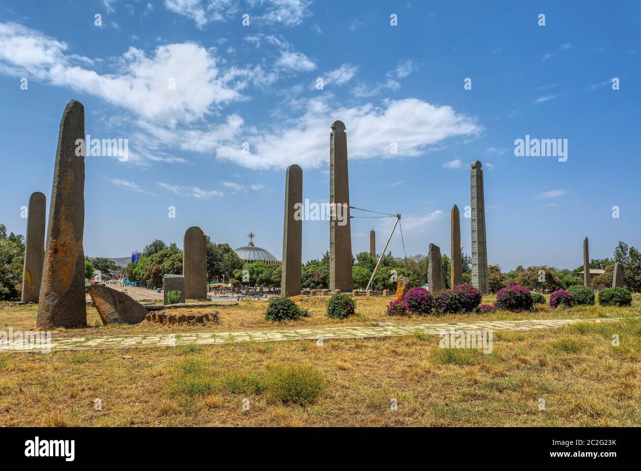 Ancient monolith stone obelisk, symbol of the Aksumite civilization in ...