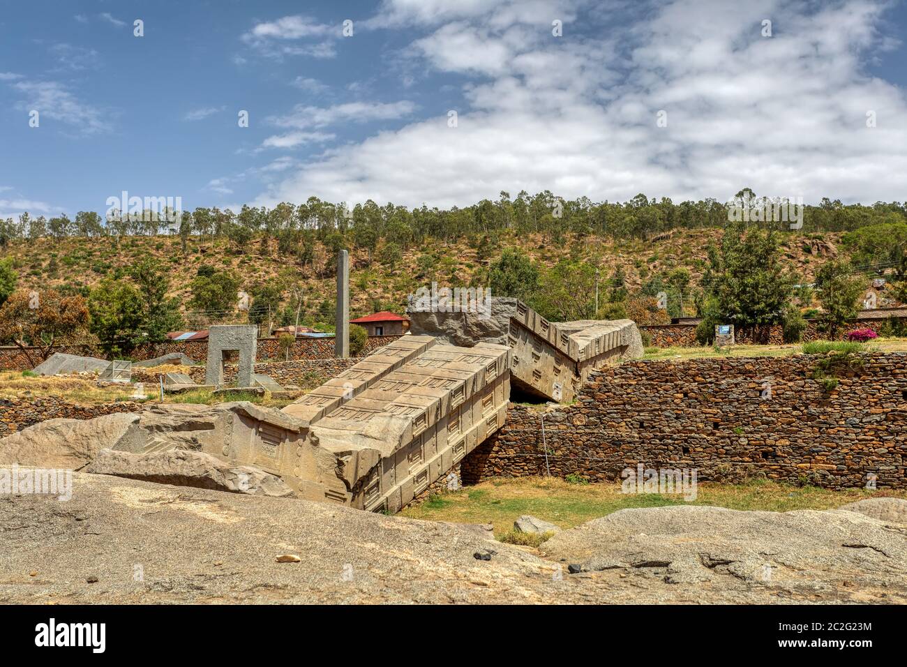 Ancient monolith stone obelisk, symbol of the Aksumite civilization in ...