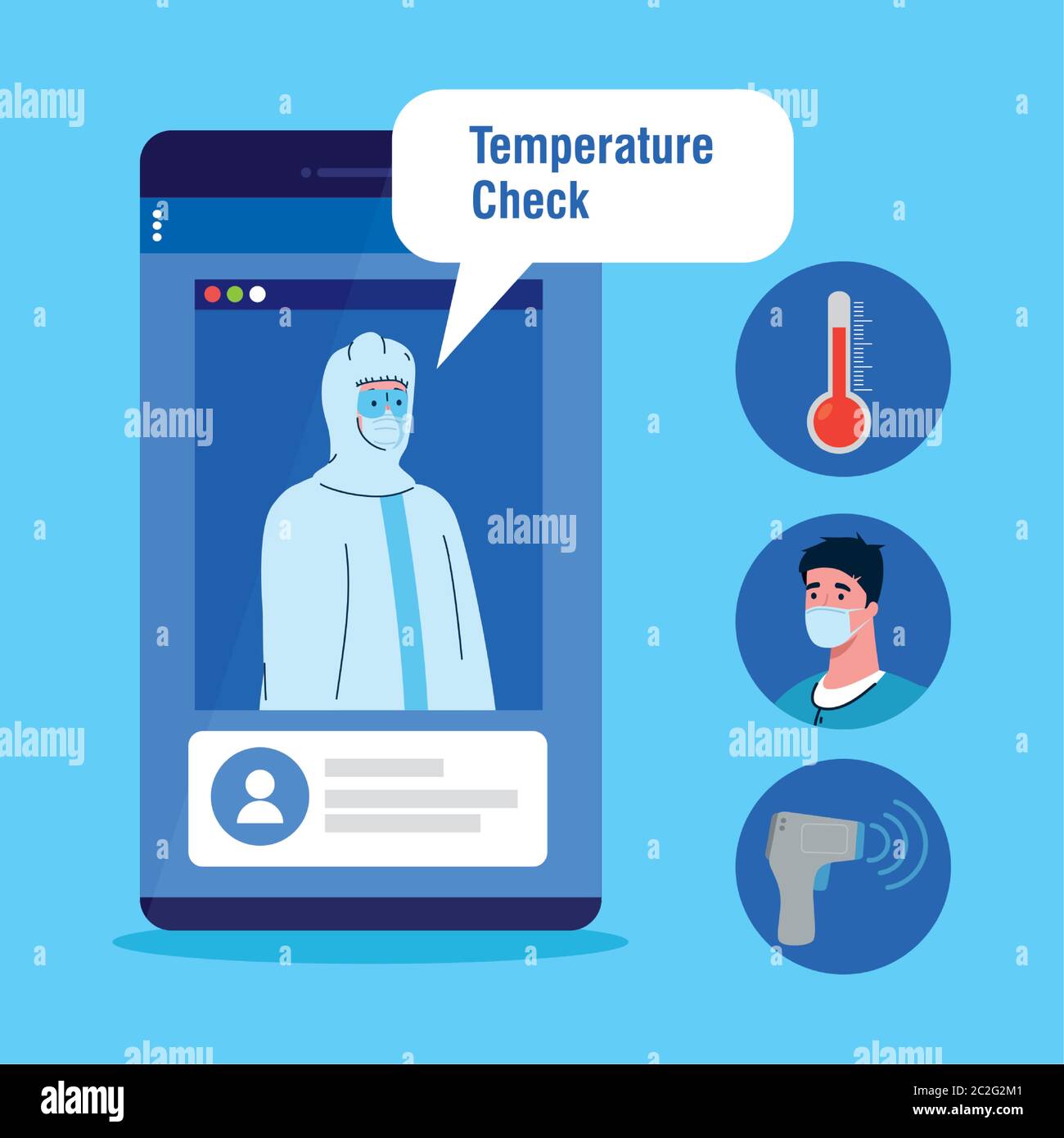 temperature check by non contact thermometer and smartphone, checking ...