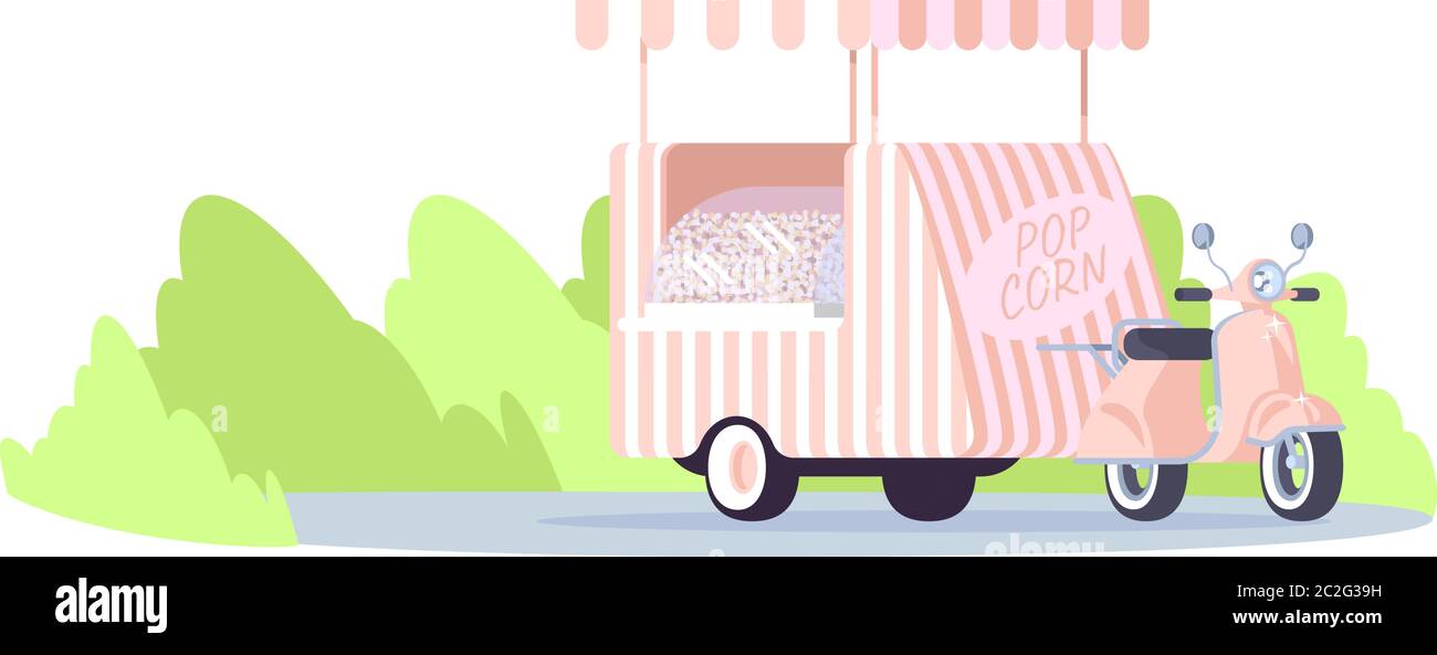 Pink popcorn cart semi flat RGB color vector illustration Stock Vector ...