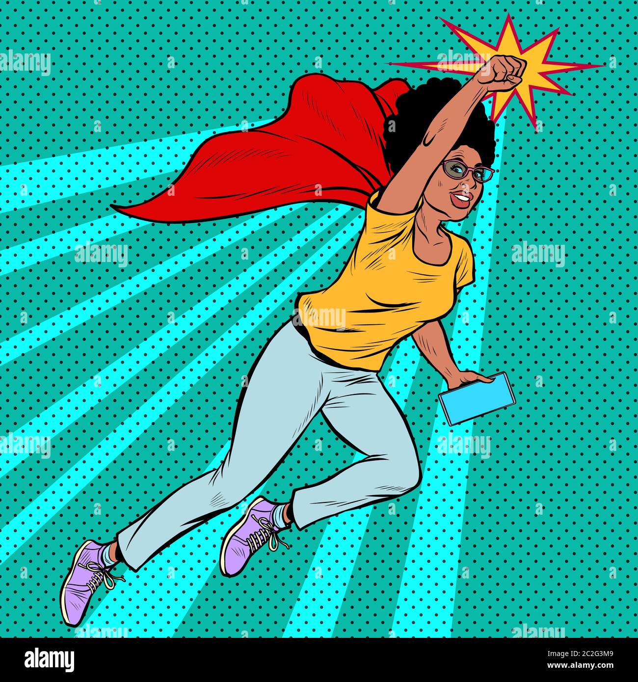 african Woman grandmother superhero flying active strong pensioner ...