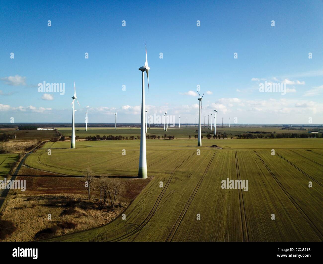 Wind farm and power pylons hi-res stock photography and images - Alamy