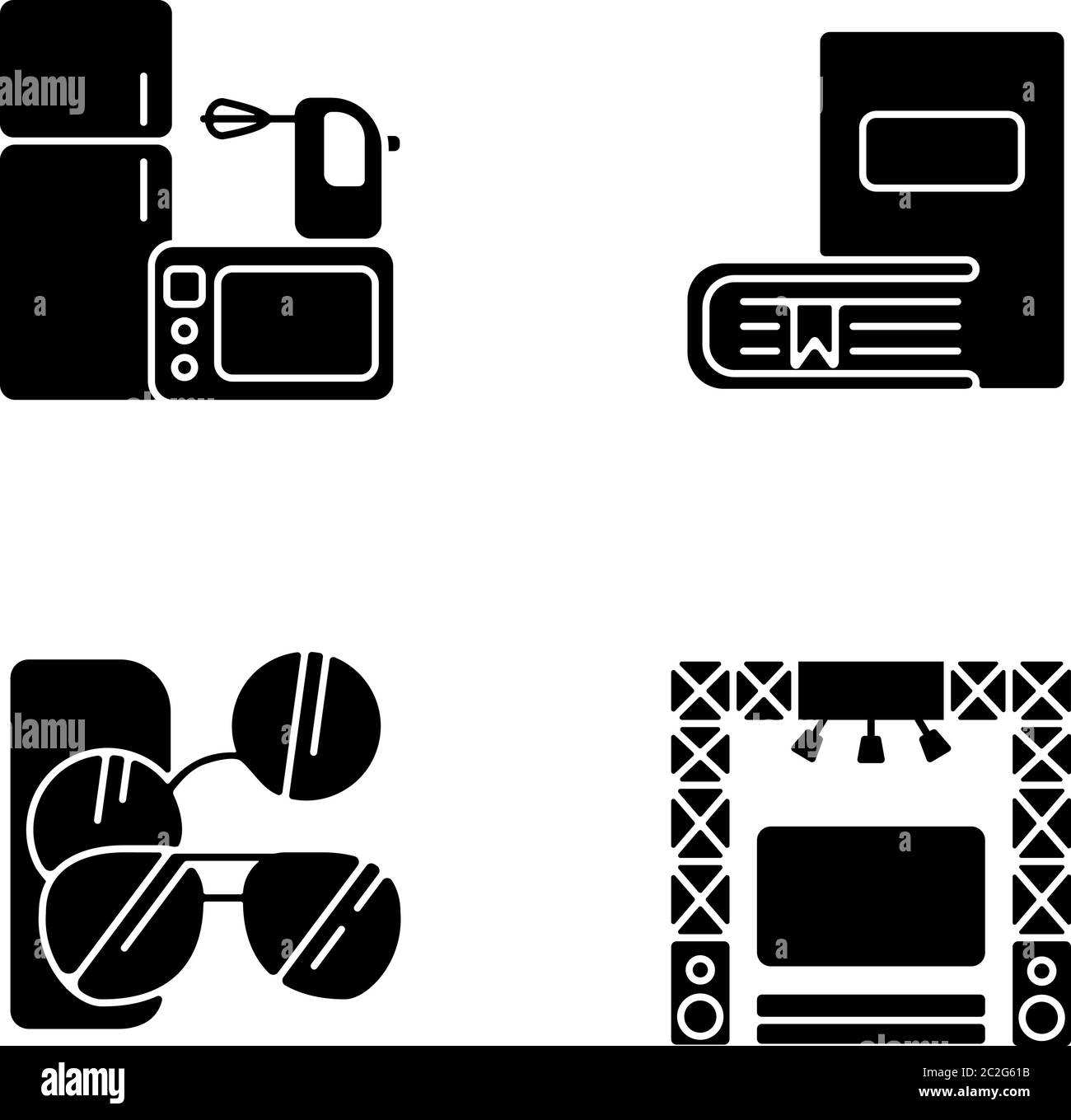 Shopping mall products black glyph icons set on white space Stock ...